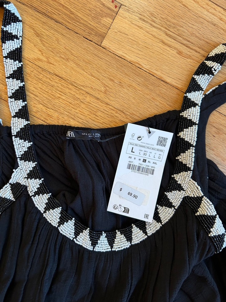 Zara Beautiful Black Beaded Midi Dress L Sleeveless NWT $69 - 7521 ...