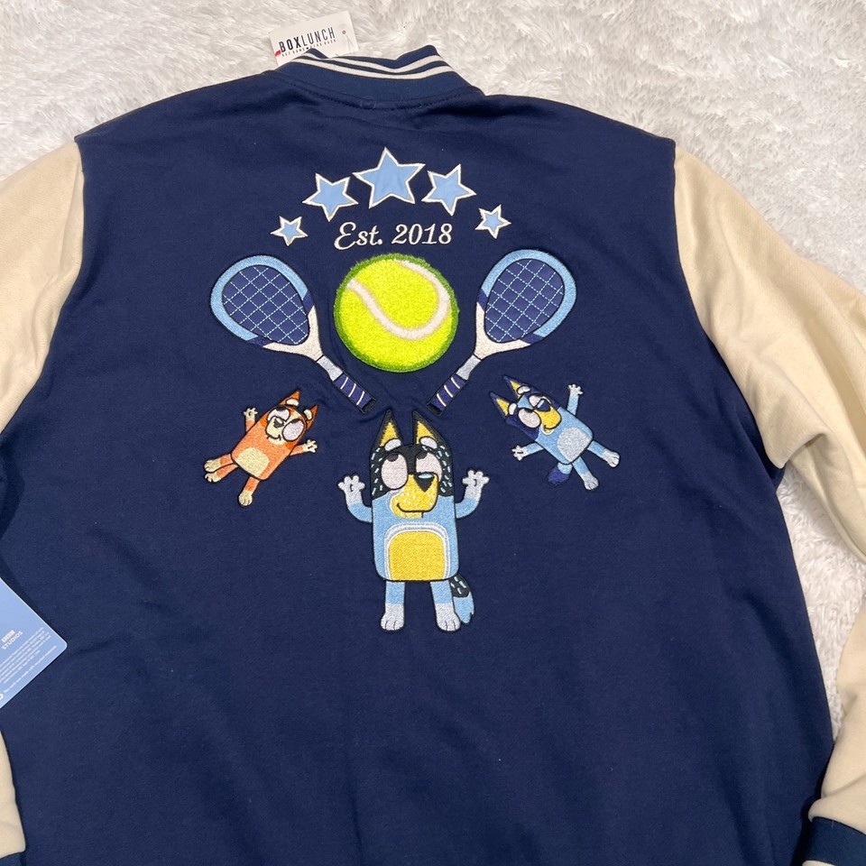 BLUEY TENNIS EMBROIDERED BOMBER JACKET UNISEX ADULT BOXLUNCH LUDO ...
