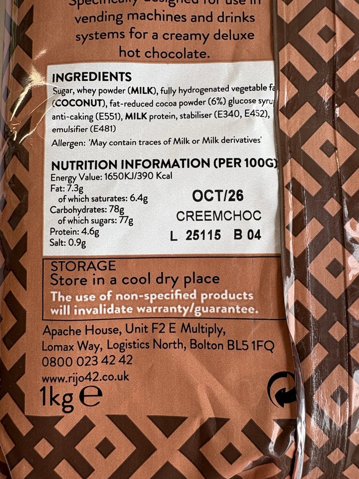 Rijo 42 Deluxe Hot Chocolate New Sealed 1kg Bag Hot Chocolate | eBay UK