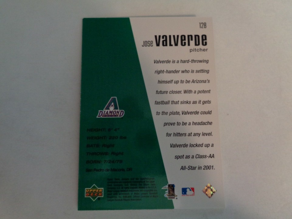 2002 Upper Deck Diamond Connection Jose Valverde Card #128 #239/1500 | eBay