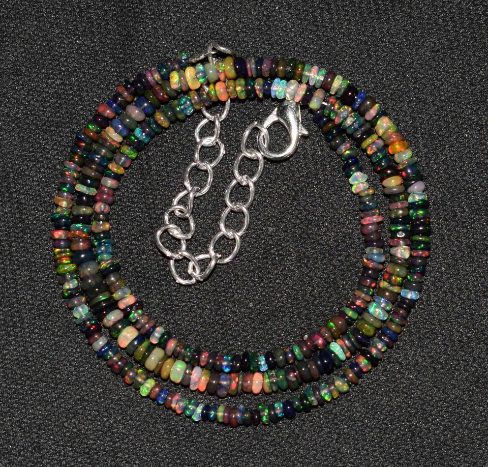 16"Natural Ethiopian Black Opal Wello Fire Opal Gemstone Bead Necklace ...