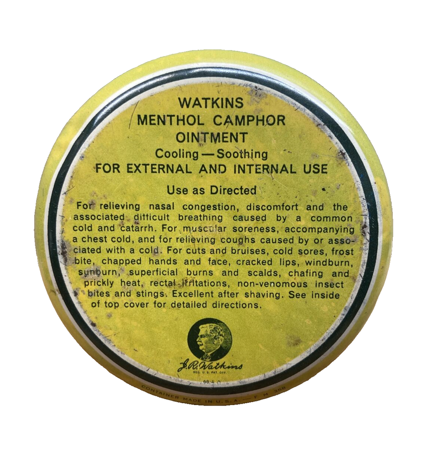 Vintage Watkins Brand Menthol Camphor Ointment 5oz Green Tin Container ...