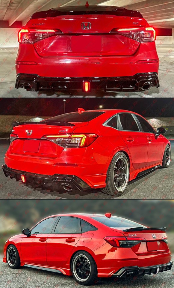 For 22-26 Honda Civic Sedan Yofer V2 Rallye Red Rear Diffuser Kit W ...