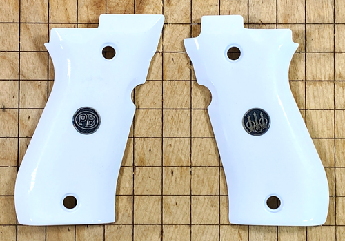 KSD GRIPS FOR BERETTA MODEL 81 84 CHEETAH -- WHITE ACRYLIC w/ LOGO ...
