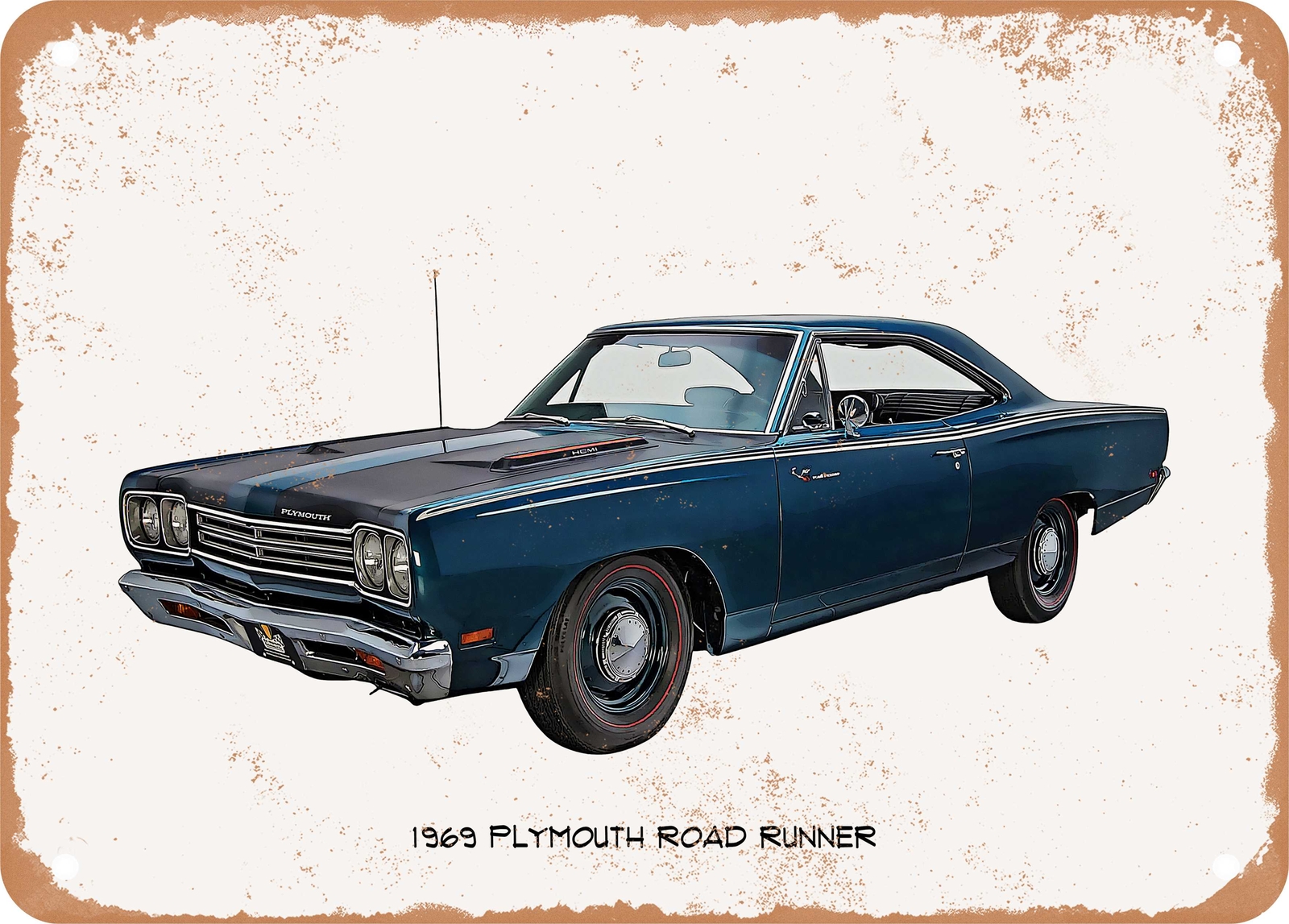 Classic Car Art - 1969 Plymouth Road Runner Oil Painting - Rusty Metal ...
