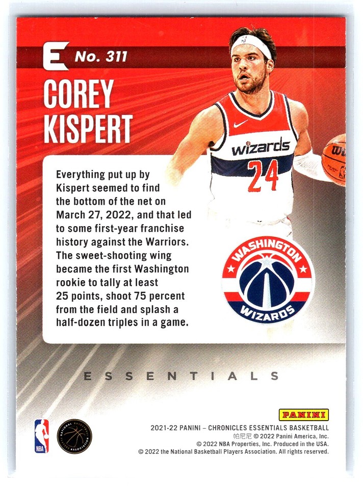 2021-22 Panini Chronicles NBA Essentials Base Rookie RC #311 Corey ...