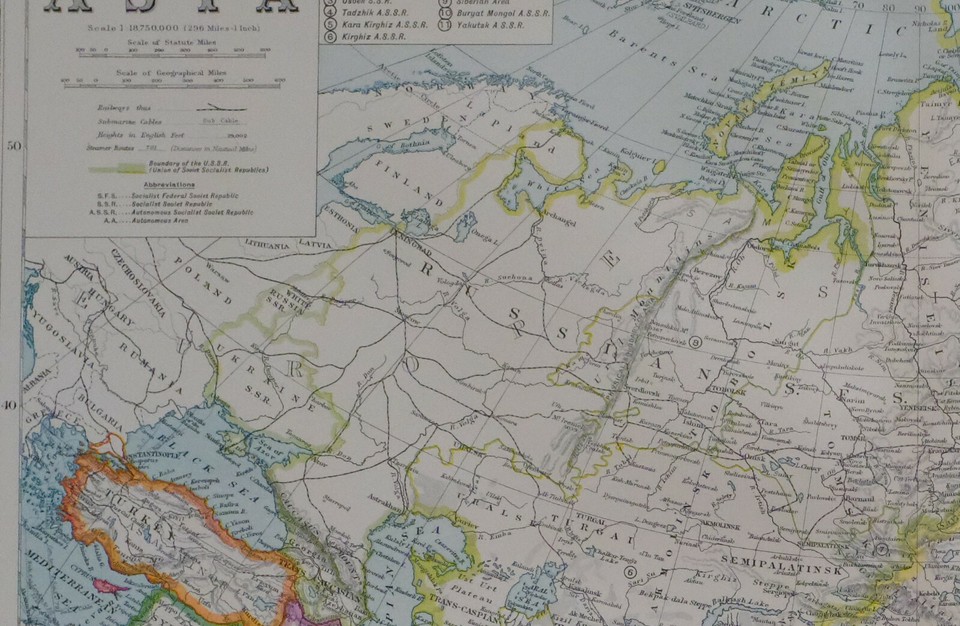 1933 Mappa Asia Afghanistan Cina Corea Giappone Mongolia Tibet Persia ...