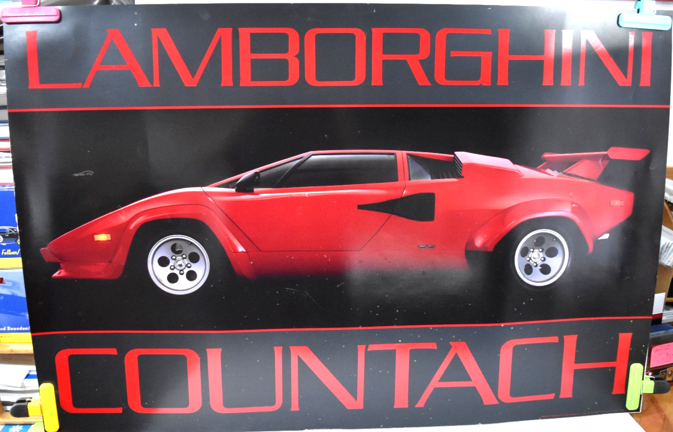 Vintage 80s 1985 Red LAMBORGHINI COUNTACH Poster 36" x 24" (Pin Holes ...