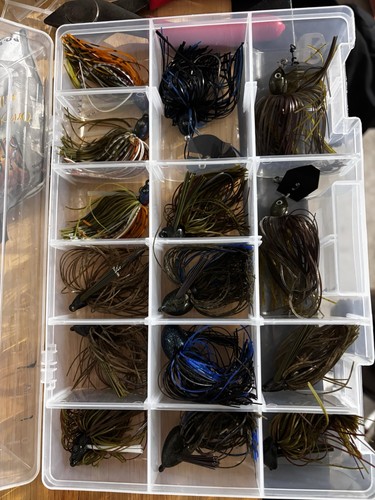 Jig Box Lot Fishing Lures (lot Of 15 Swim Jigs, Chatter Baits, Etc) Box ...