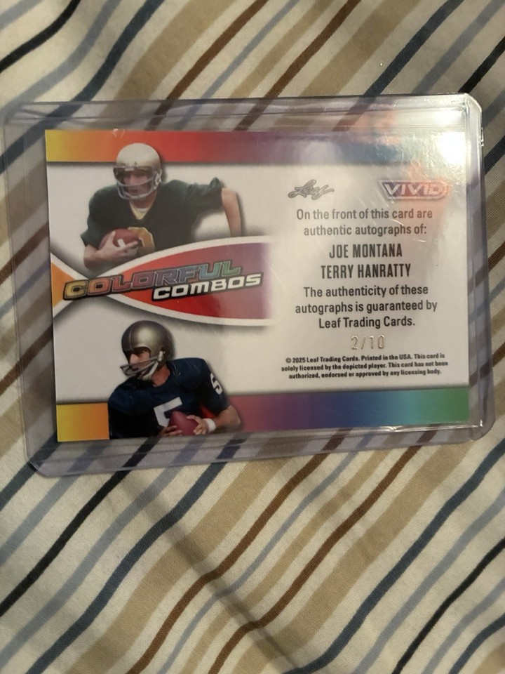 2025 Leaf Vivid Joe Montana Terry Hanratty DUAL AUTO #ed 2/10! Notre ...