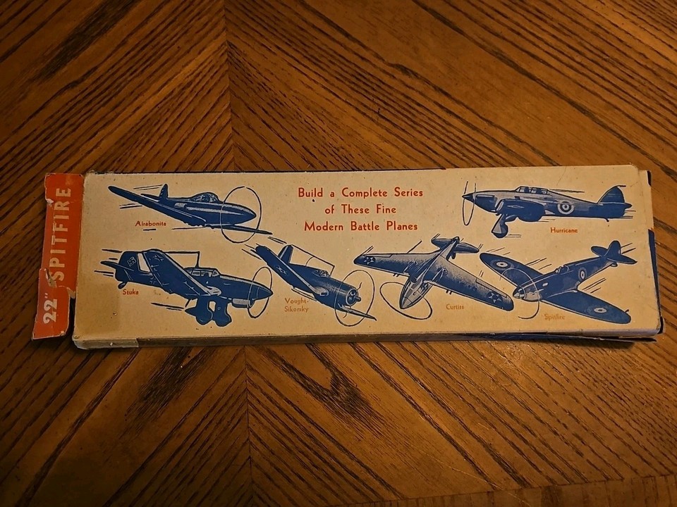 Vintage Joe Ott Flying Battle Plane Kit 27” Wingspan Spitfire w/ Box | eBay