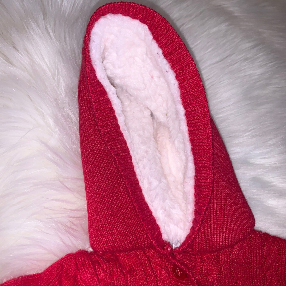 Gymboree Baby Girl 0-3 Months Red Knit Coat With Hood Sherpa Lining In ...