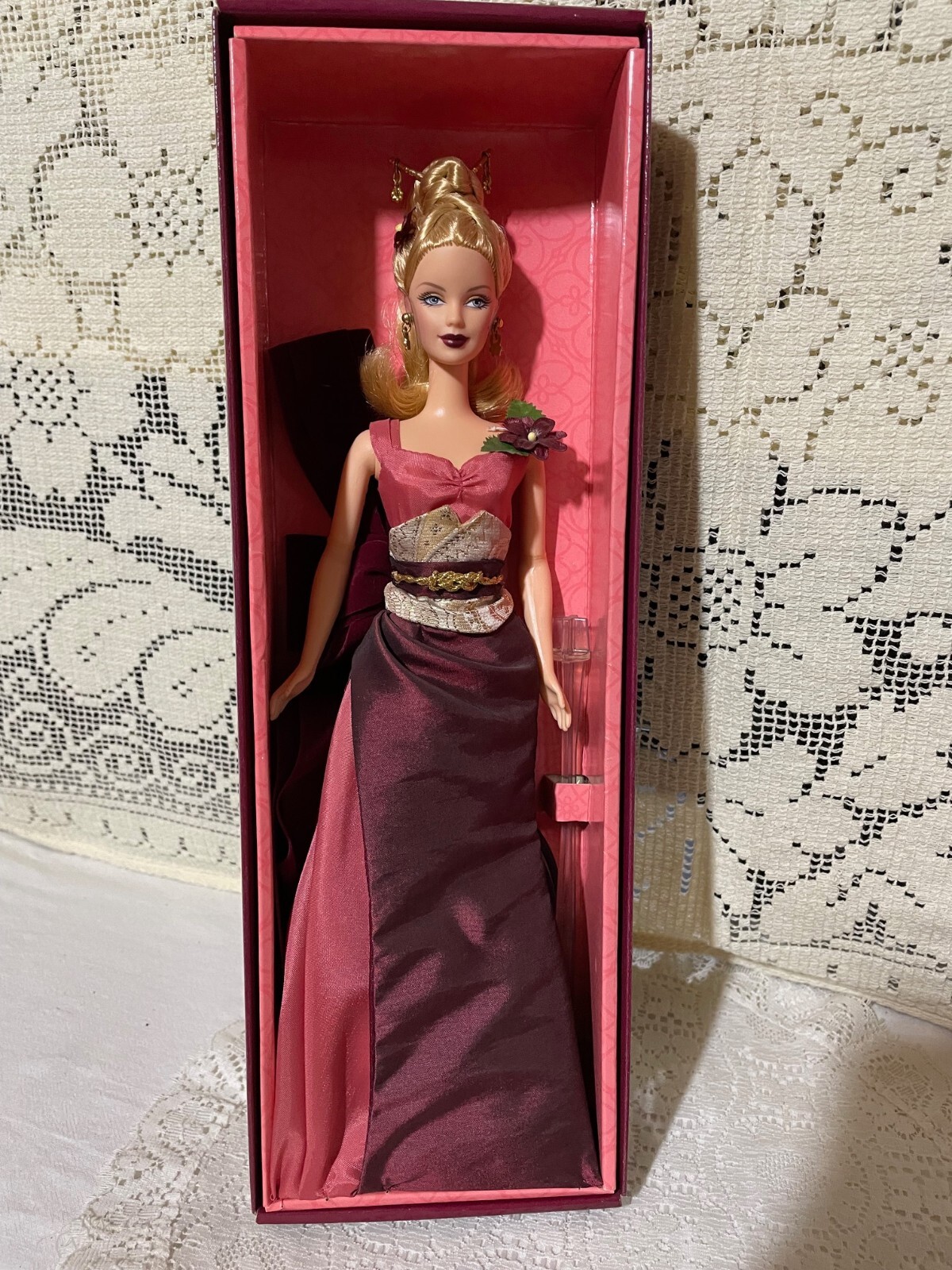 2003 EXOTIC INTRIGUE BARBIE DOLL Avon Blonde/Burgundy gown for sale ...