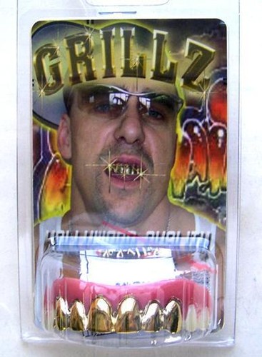GOLD GRILLS FAKE TEETH fake goofy joke bad false hill costume billy bob ...