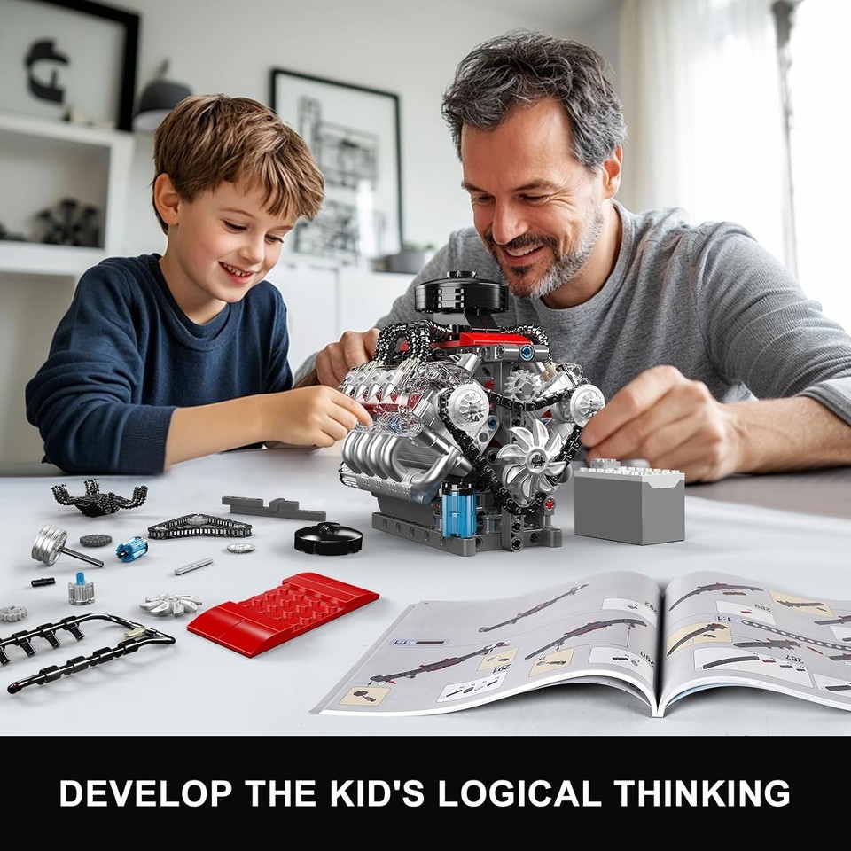 V8 Engine Model Kit - 487 Pcs to Build Your Own Mini Engine That Works ...