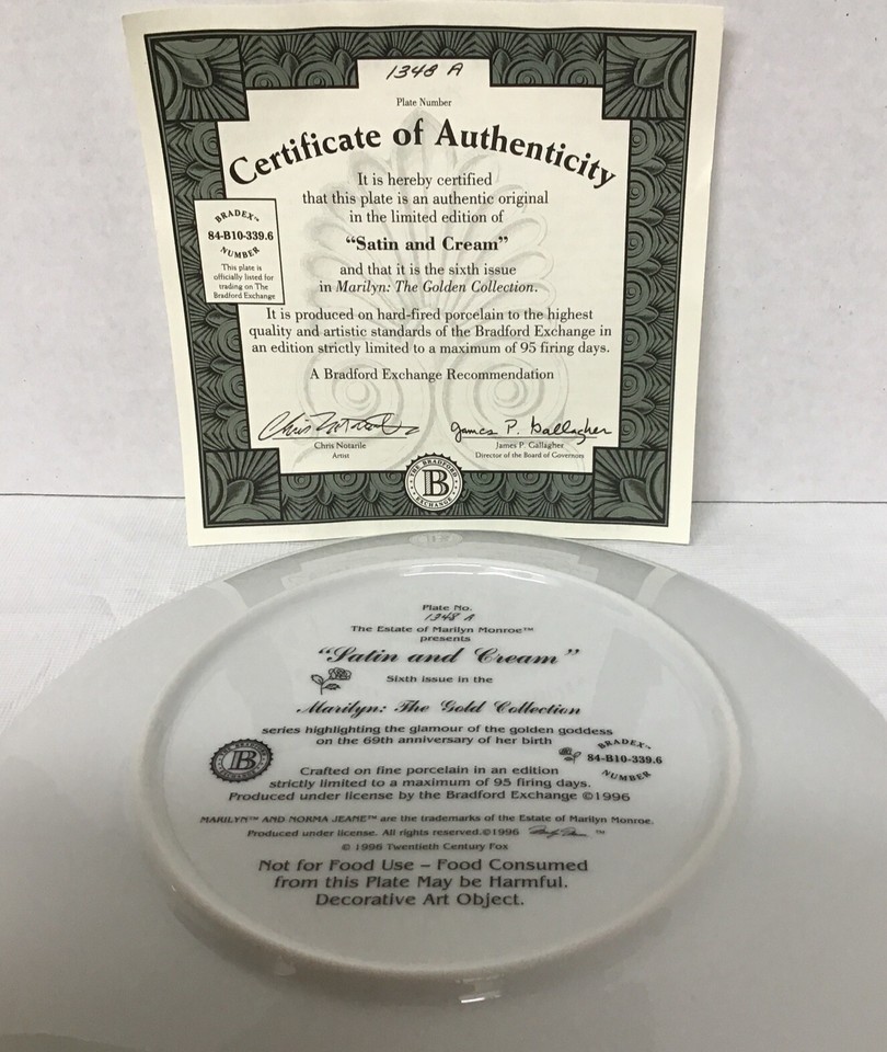 Marilyn Monroe Gold Collection #6 “Satin And Cream” collector plate ...