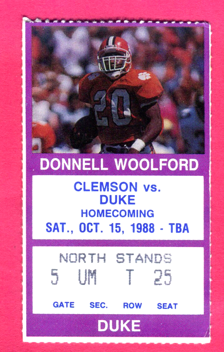 10/15/88 CLEMSON/DUKE FOOTBALL TICKET STUB | eBay