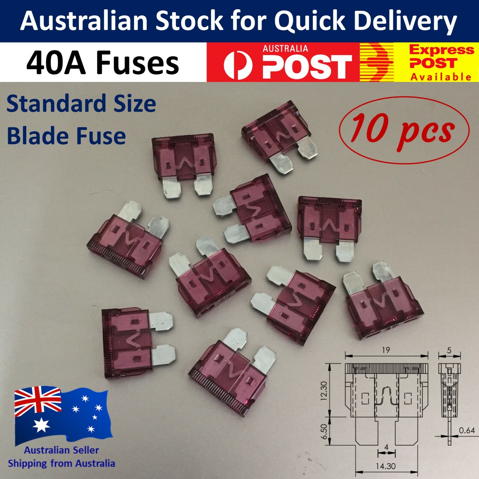10pcs / 40 Amp Standard Blade Fuse - Burgundy Car Truck Auto Fuses 40A ...