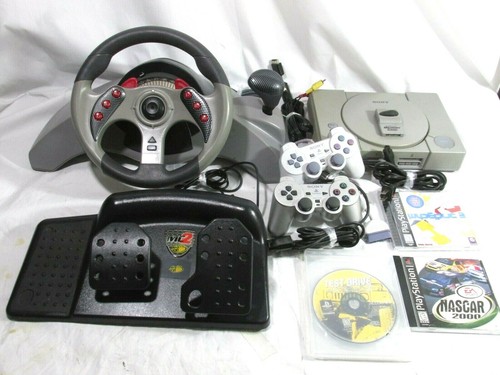 PS1 with Racing Steering Wheel 2 Controllers and games LOT | eBay