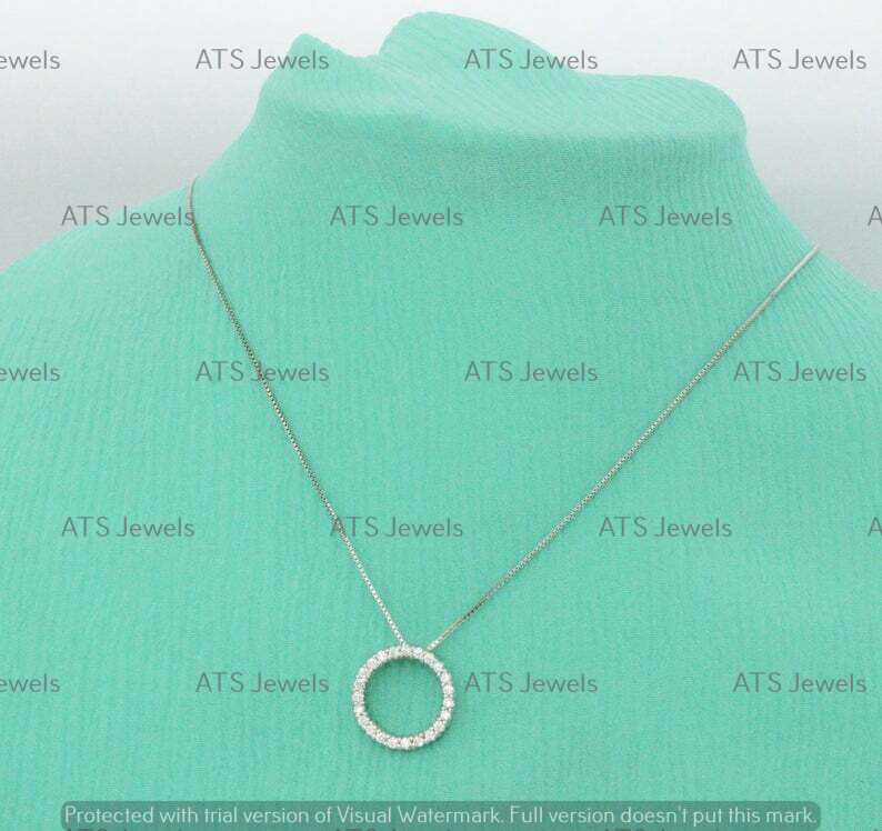 Womens 1/4 CT Round Cut Moissanite Circle Pendant Chain 14k White Gold ...