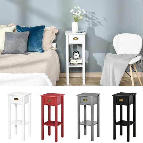 2-Tier Side Table with Drawer Shelf, Slim End Table for Living Room ...