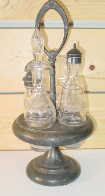 Antique Victorian Castor Cruet Condiment Set Silver Plate Stand Etched ...