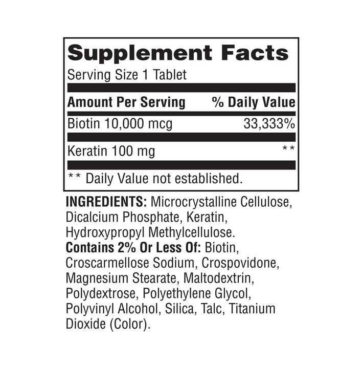 Spring Valley Biotin Plus Keratin Tablets - 10000 mcg - 60 Count - Exp ...