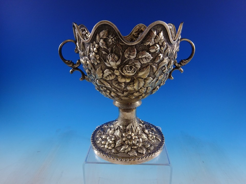 Repousse by AE Warner Coin Silver Tea Set 5 pc Samovar Birds Monkey ...