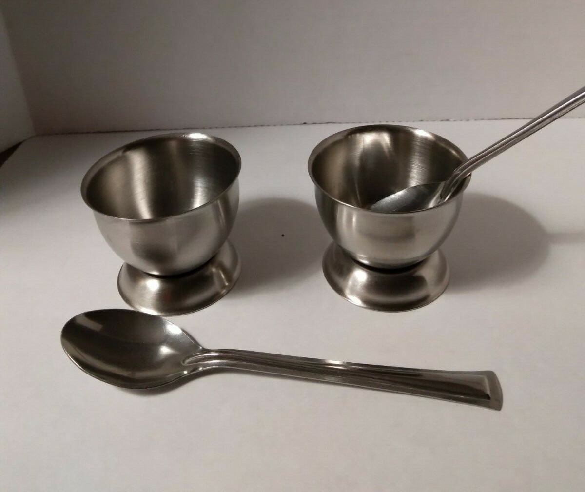 Pair Stainless Steel Soft Boiled Egg Cups Holder Stand with egg spoons ...