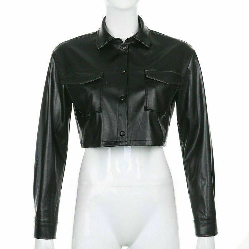 Leather Button up HOT Black Stylish Club Crop Jacket Women's 100% ...