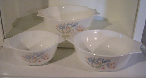 Vintage 3 Piece Set Pyrex Blue Iris 6.5", 8", 9" Nesting Bowls Made in ...