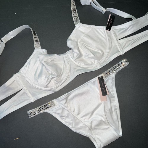 Victoria's Secret 32DDD,34B,34DD,36DD,36DDD BIKINI M bottom WHITE SHINE ...