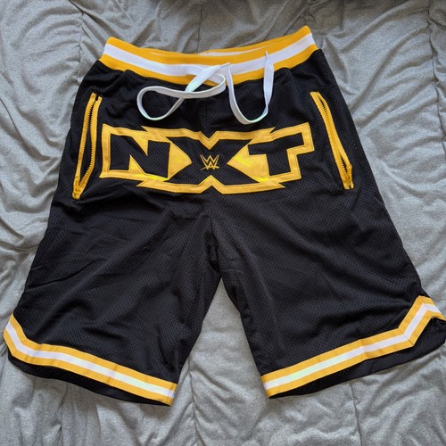 WWE NXT Authentic Embroidered Black and Yellow Gym Athletic Mesh Shorts ...