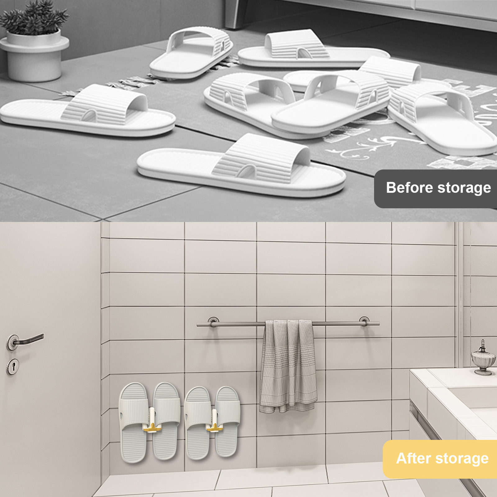 Shoe Rack Self-adhesive Space-saving Wall Mounted Slippers Drain Holder ...