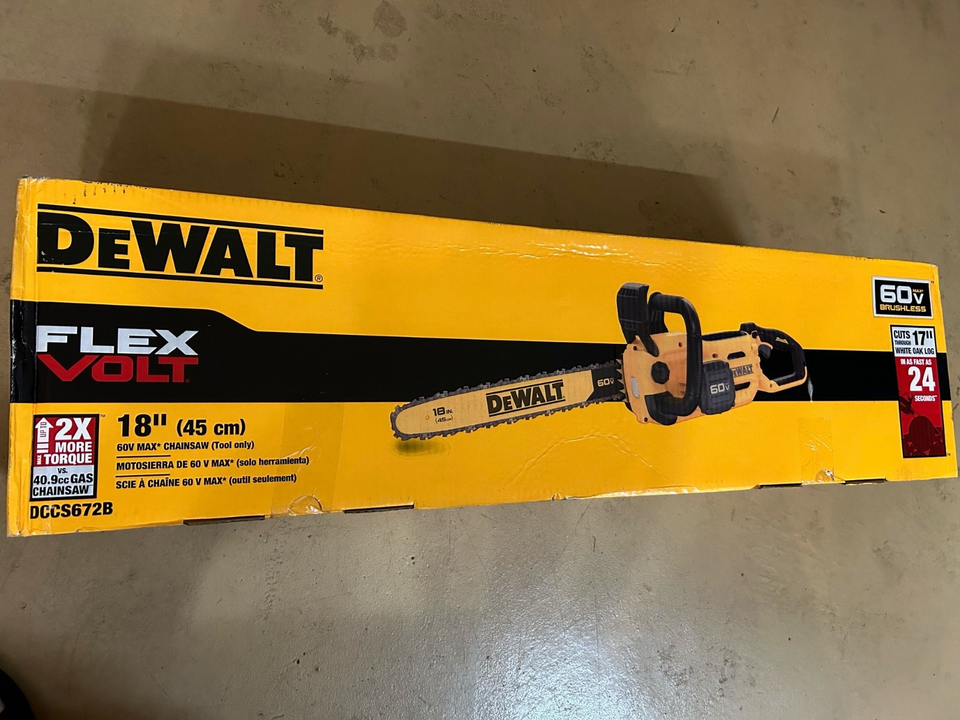 New DEWALT FLEX Volt 18" 60V MAX Brushless Cordless Chainsaw DCCS672B ...