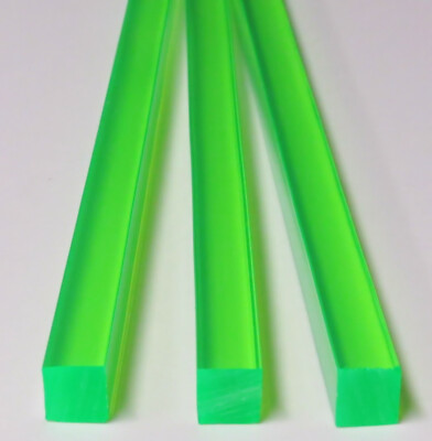 3 - 1/2” x 1/2" x 12 INCH SQUARE CLEAR GREEN ACRYLIC FLUORESCENT ...