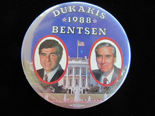 1988 Mike Dukakis for President 3 1/2" Pinback Button Jugate Bentsen ...