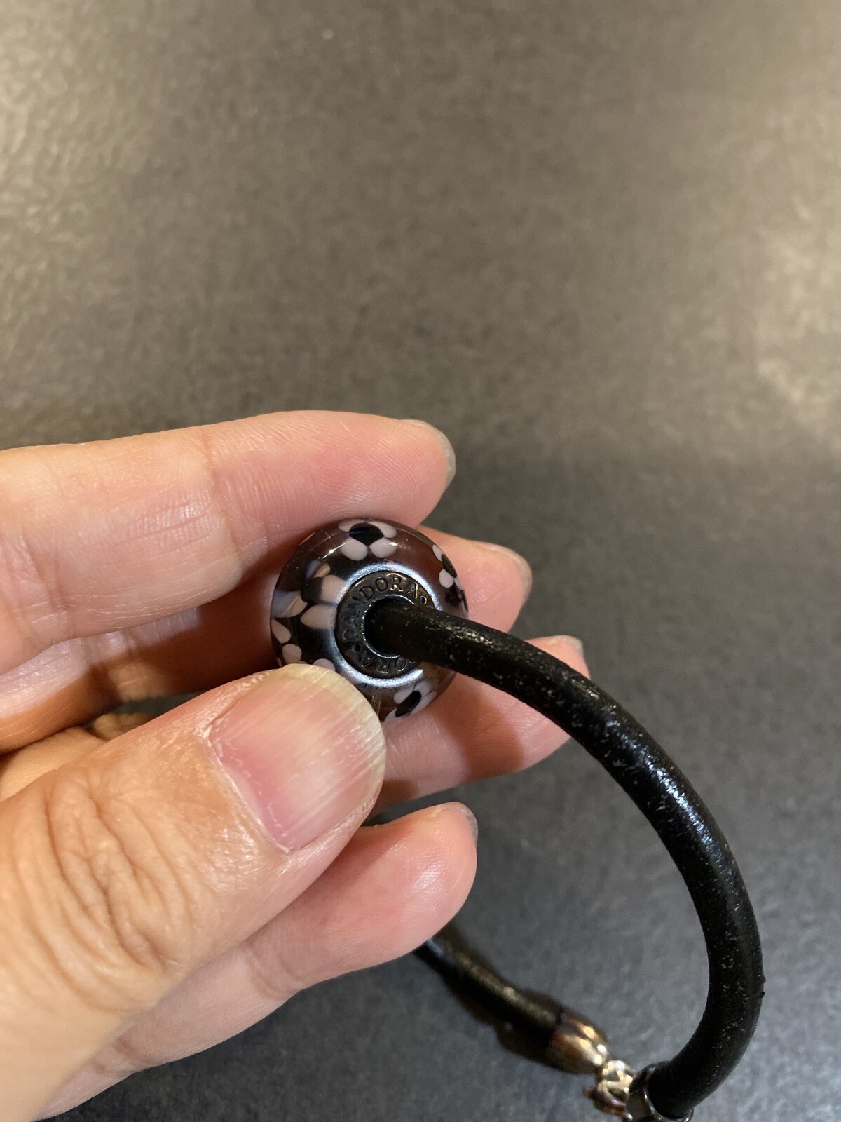 Pandora Black Leather Bracelet with One Pandora Charm Sterling Silver ...