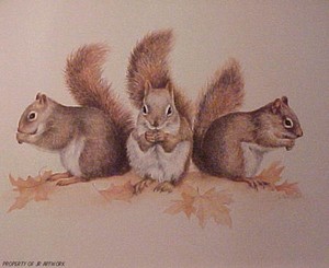 Jon Reich Art Gallery "Squirrels" print of water color original edition ...
