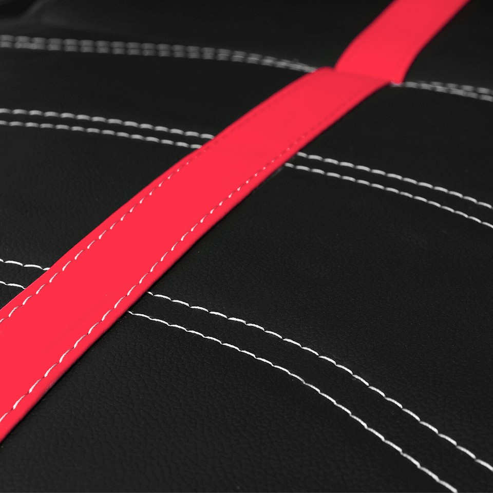 Black PVC Leather/Red Strip/White Stitch Left/Right Recaro Style Racing ...