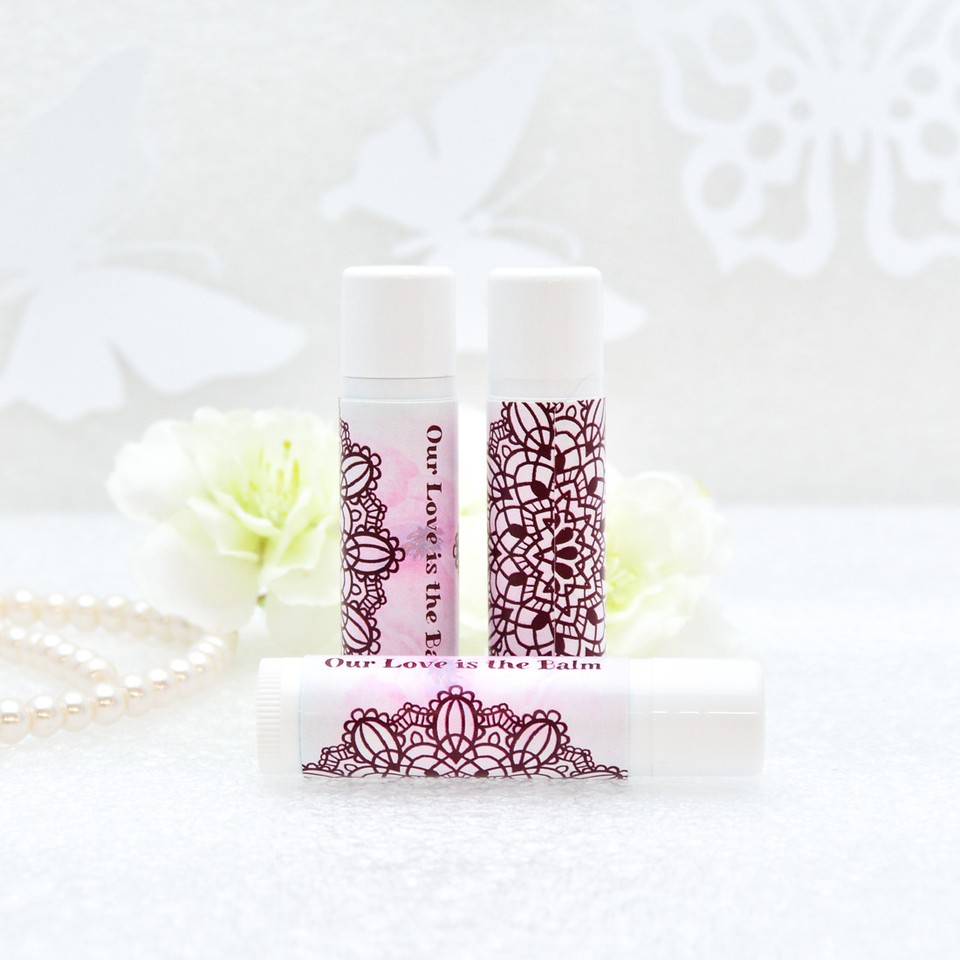 30 Burgundy Lace Labels, Lip Balm Wedding Party Labels, Our Love is the ...