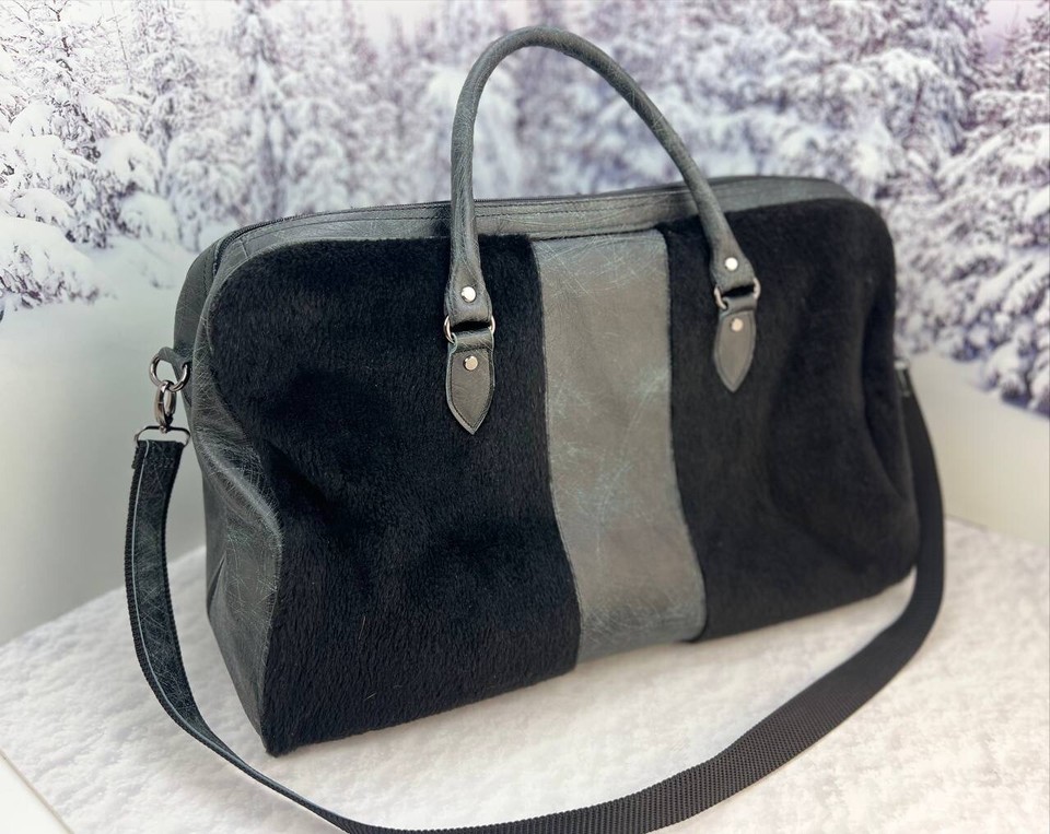 Weekender leather travel Real nutria fur bag huge shopping bag gift for ...