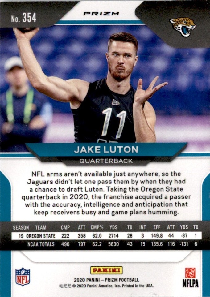 2020 Panini Prizm Jake Luton Rookie Jacksonville Jaguars #354 Red | eBay