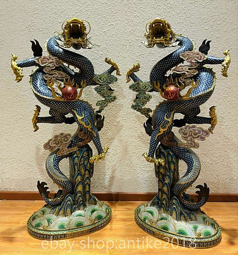 48" Qianlong Chinese Red Copper 24K Gold Gilt Enamel Dragon Loong ...