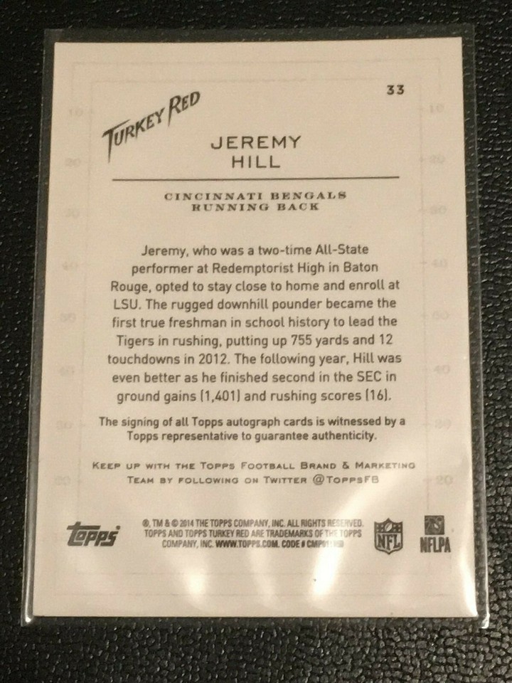 Jeremy Hill 2014 Topps Turkey Red Rookie Autograph #33 Cincinnati ...