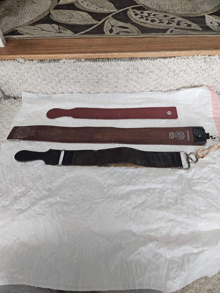 3 Vtg Leather Razor Straps Strops Straight Razor Sharpening Barber ...