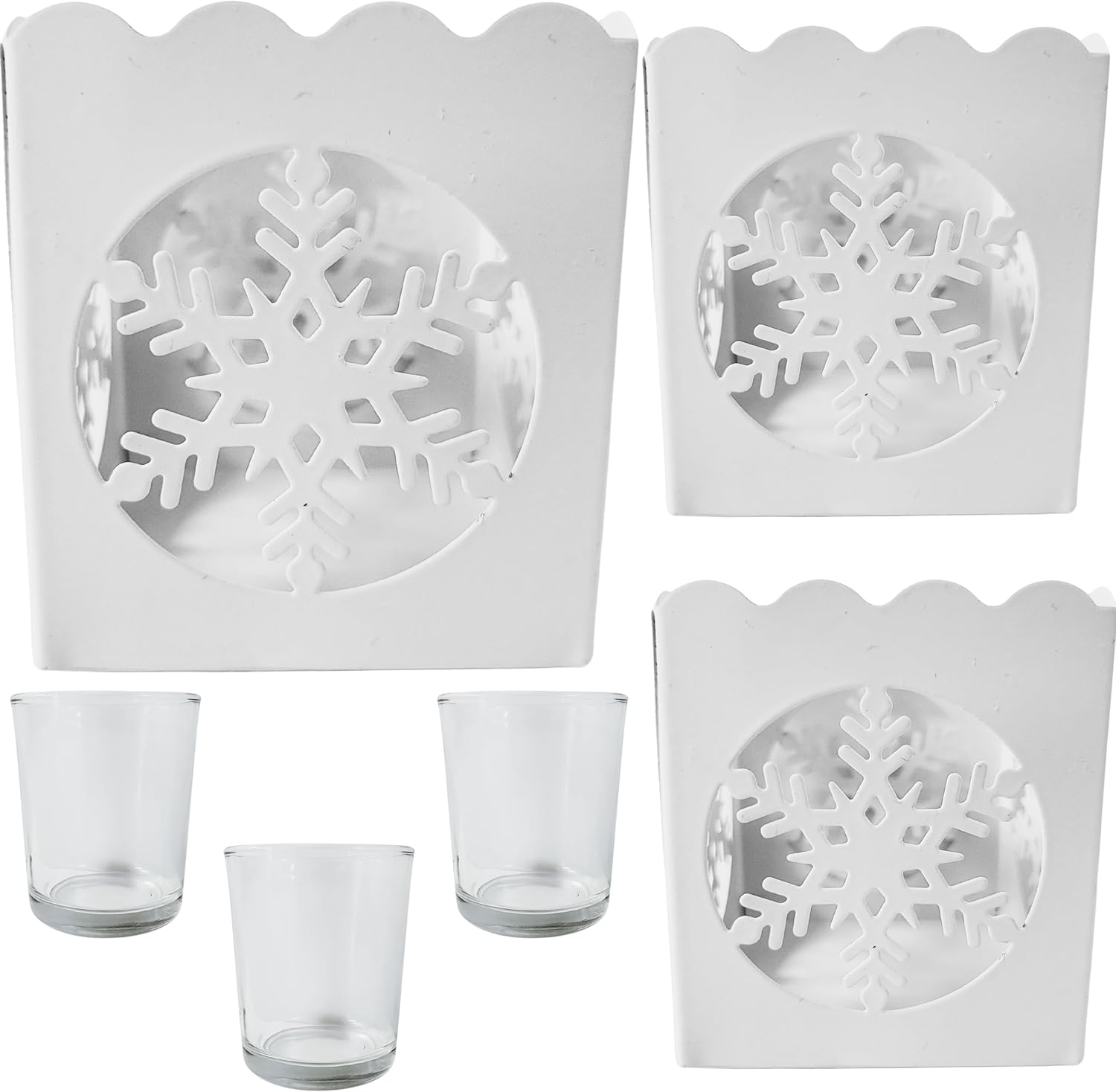Snowflake Candle Holders - Snowflake Cutouts and Glass Inserts - Use ...