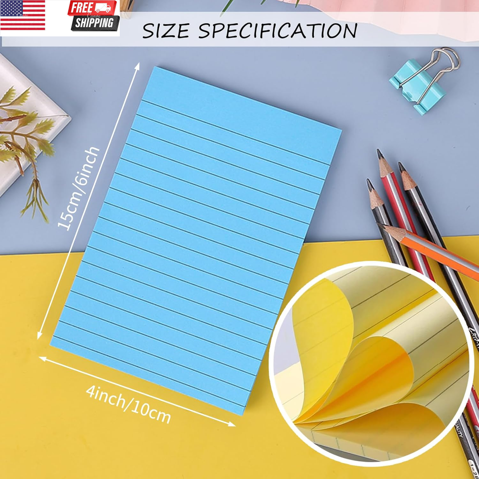 Lined Sticky Notes 4X6, 8 Pads, Sticky Notes with Lines Self-Stick Note ...