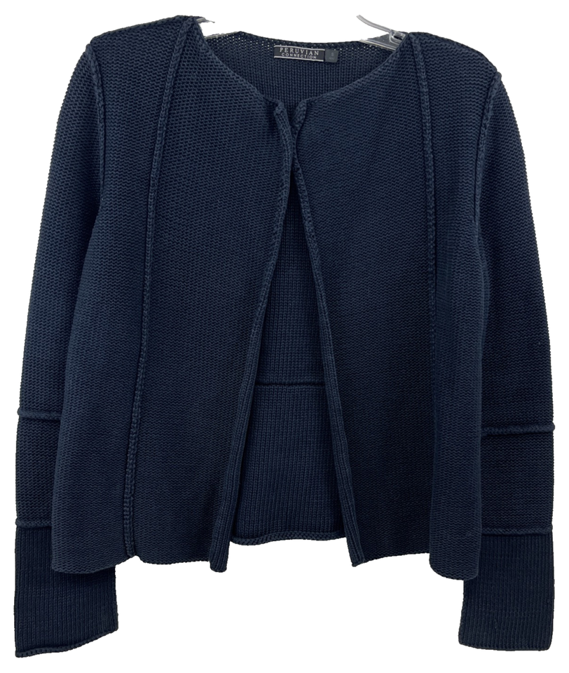 Peruvian Connection Knit Cardigan Sweater Women's Size S Navy Blue Pima ...