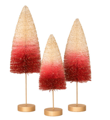 Bethany Lowe Red and Cream Bottle Brush Trees Set of 3 | eBay